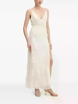 Bardot Floral Appliqué V-neck Maxi Dress - White