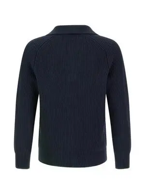 RIVIERA Ribbed Polo Collar Sweater - Blue