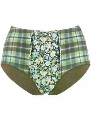 Marysia Plaid And Floral-print Bikini Bottoms - Green