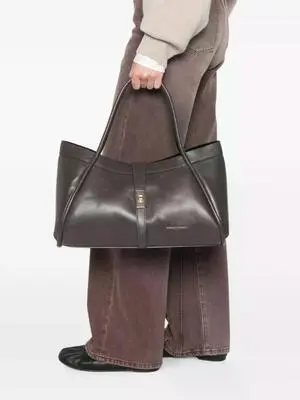 ADRIANNA FERETTI Pebbled Leather Twist-lock Tote Bag