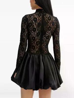 Bardot Lace Bubble-skirt Mini Dress - Black