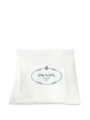 Prada Large Raffia Effect Crochet Embroidered Logo Tote Bag