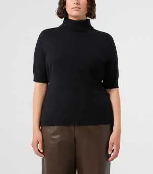 Marina Rinaldi Cashmere Short-sleeve High Neck Sweater - Navy