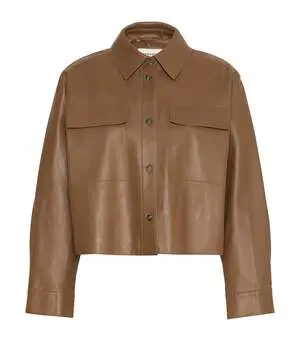Max Mara Leather Cropped Jacket - Brown