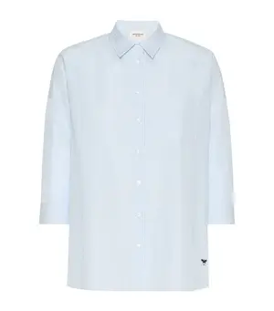 Max Mara Cotton Stripe Cropped-sleeve Shirt - Turquoise