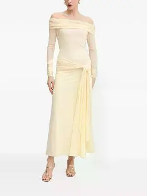 Bardot Selina Off-shoulder Ruched-detail Maxi Dress - Neutrals