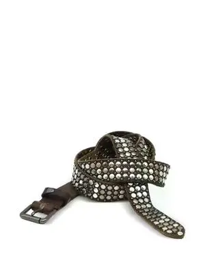 HTC LOS ANGELES Nest Slim Studded Leather Belt - Brown