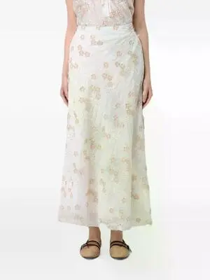 HANITA Floral-embroidered Flared Skirt - Neutrals
