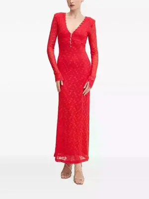 Bardot Zenia Lace-overlay V-neck Midi Dress - Red