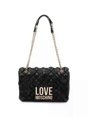 Moschino Quilted Logo-plaque Shoulder Bag - Black