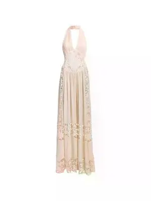 Elie Saab Macramé-panel Halter-neck Maxi Dress - Neutrals