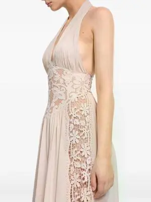 Elie Saab Macramé-panel Halter-neck Maxi Dress - Neutrals