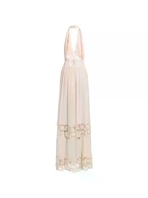 Elie Saab Macramé-panel Halter-neck Maxi Dress - Neutrals