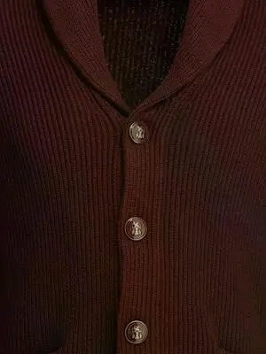 Brunello Cucinelli Shawl Collar Ribbed Knit Cardigan - Red