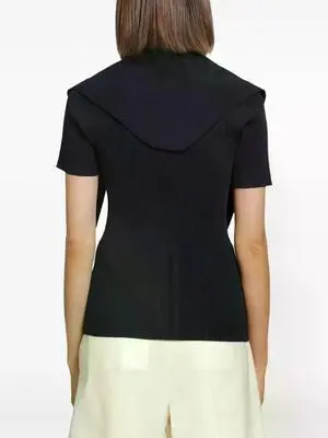 Max Mara Ribbed-knit Short-sleeve Sweater With Tie Detail - Blue