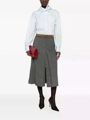 Prada Pleated-detail Triangle-logo Skirt - Grey