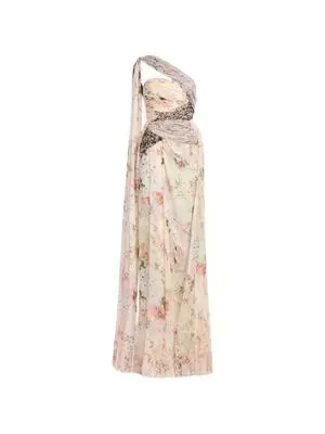 Elie Saab Floral Print One-shoulder Maxi Dress - Neutrals