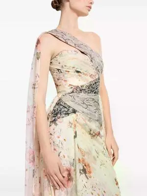 Elie Saab Floral Print One-shoulder Maxi Dress - Neutrals