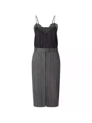 Pinko Lace-trim Pinstripe Midi Dress - Grey