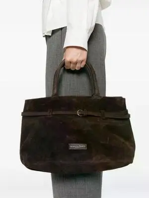 ADRIANNA FERETTI Buckle-detail Suede Tote Bag - Brown
