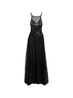 Elie Saab Sequin-embroidered Lace-overlay Maxi Dress