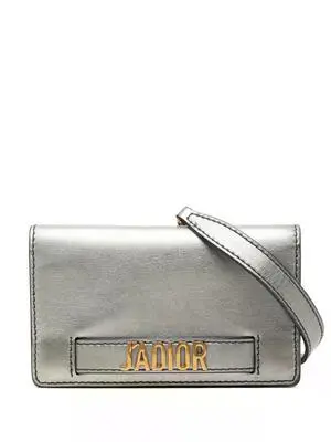 Dior Metallic Calfskin Jadior Clutch With Chain Crossbody Bag - Silver