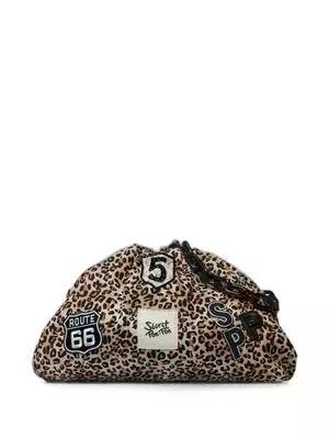 SECRET PON-PON Capri Patch-detail Leopard-print Clutch Bag