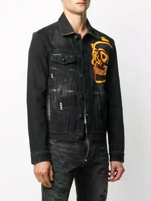 Philipp Plein Outline Skull Denim Jacket