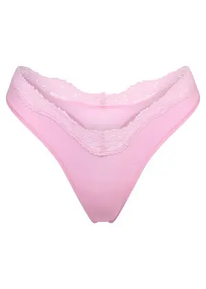 SKIMS Lace-trimmed Dipped Thong - Pink