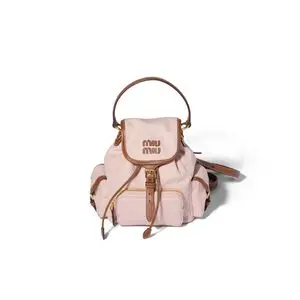 Miu Miu Canvas And Leather Backpack - Peach/brandy
