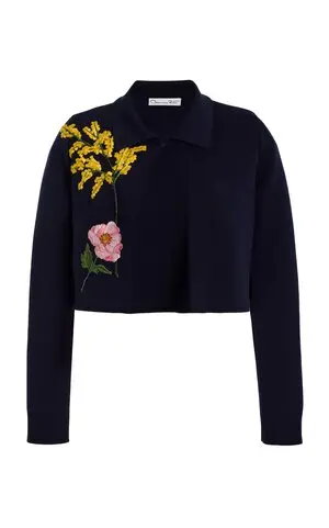 Oscar De La Renta Embroidered Wool Cropped Jacket