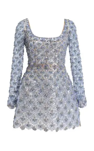 Oscar De La Renta Embellished Mini Cocktail Dress - Light Grey
