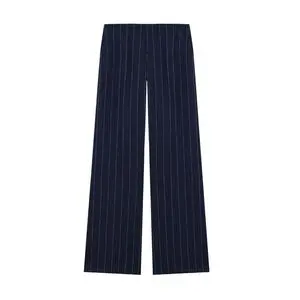 NOCTURNE Navy Pinstripe Wide Leg Trousers