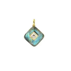 KAMARIA Labradorite Gemstone Pendant With Topaz Diamond - Black