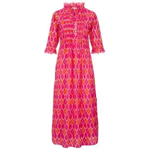AT LAST... Orange / Pink Cotton Annabel Maxi Dress In Fuschia & Orange Diamond - Orange/pink