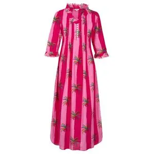 AT LAST... Cotton Annabel Maxi Dress In Palm Print - Pink