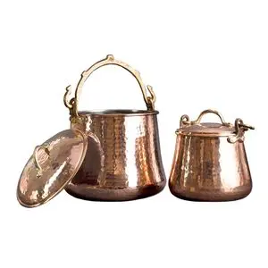 ANATOLIACRAFT Neutrals Hammered Copper Storage Pots Set Of Two With Lids - Brown