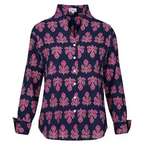 AT LAST... Navy & Pink Thistle Print Chelsea Shirt - Pink/blue