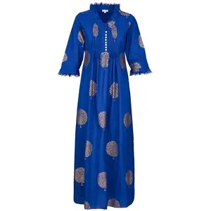 AT LAST... Cotton Annabel Maxi Dress In Marrakesh & Gold Print - Blue