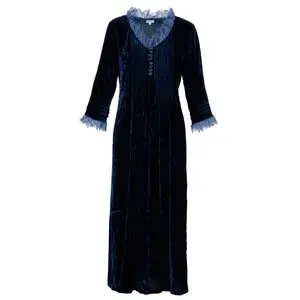 AT LAST... Silk Velvet Annabel Maxi Dress In Navy - Blue
