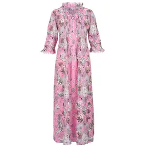 AT LAST... Cotton Annabel Maxi Dress In Tropical Print - Pink