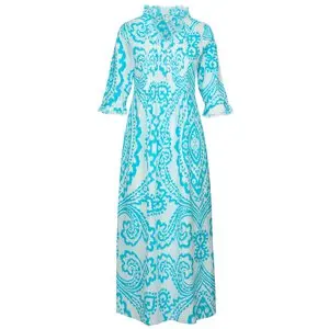 AT LAST... Blue And White Ikat Print Cotton Maxi Dress - Blue/white