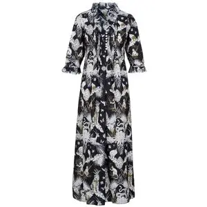 AT LAST... Cotton Annabel Maxi Dress In Tropical Print - Black