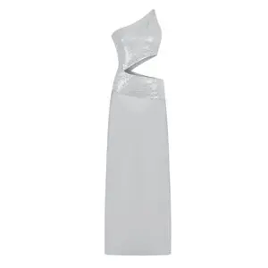 NOCTURNE Sequin One-shoulder Cutout Maxi Dress - Silver