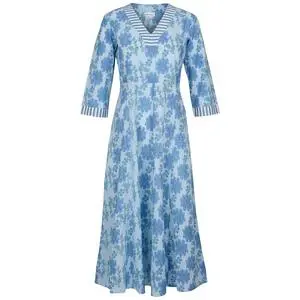 AT LAST... Cotton Rhonda Midi Dress In Pinstripe - Blue