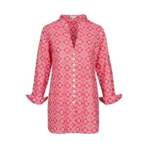 AT LAST... Cotton Louise Shirt With Floral Print - Orange