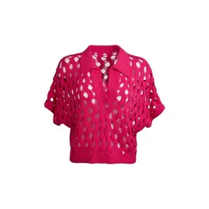 Saachi Knit Cut-out Colla Fuchsia Shirt - Red