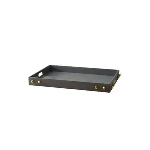 MARLETH Charcoal Leather Tray With Brass Studs - Grey