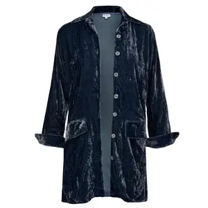 AT LAST... Kensington Silk Velvet Shirt-jacket In Slate - Grey