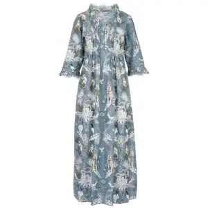 AT LAST... Cotton Annabel Maxi Dress In Tropical Print - Grey